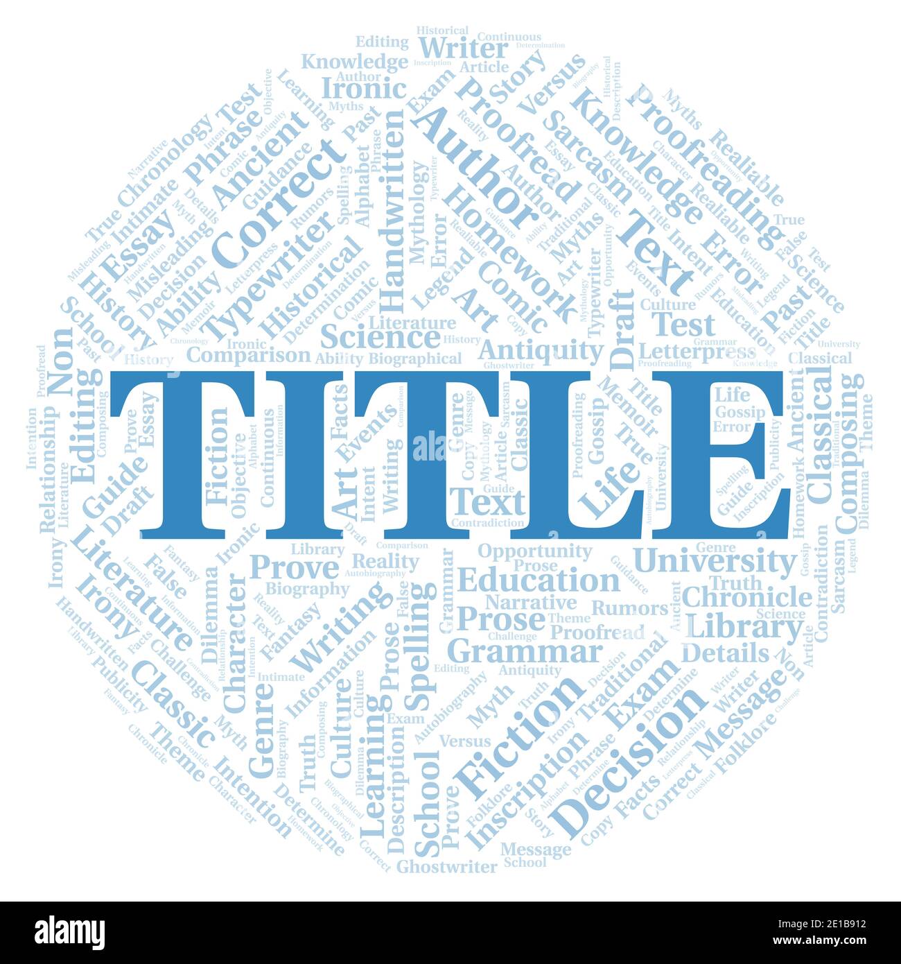 Title typography word cloud create with text only Stock Photo - Alamy