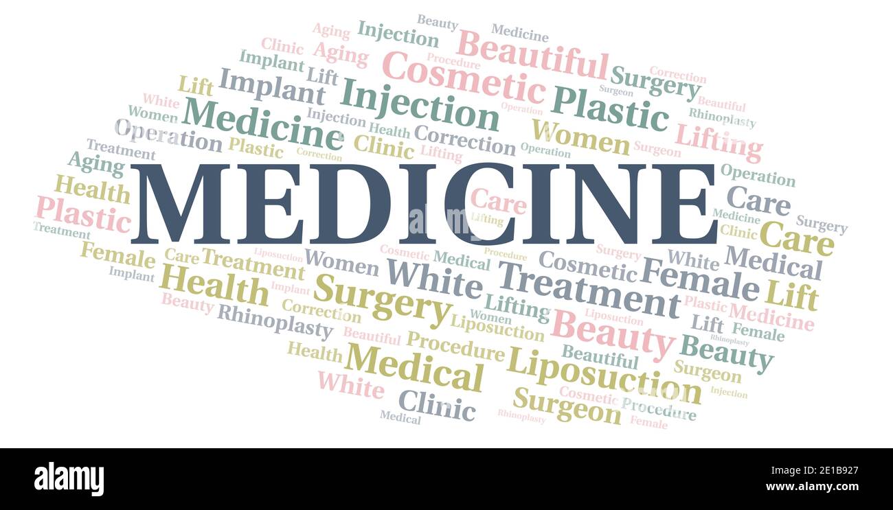 Medicine typography word cloud create with text only Stock Photo - Alamy