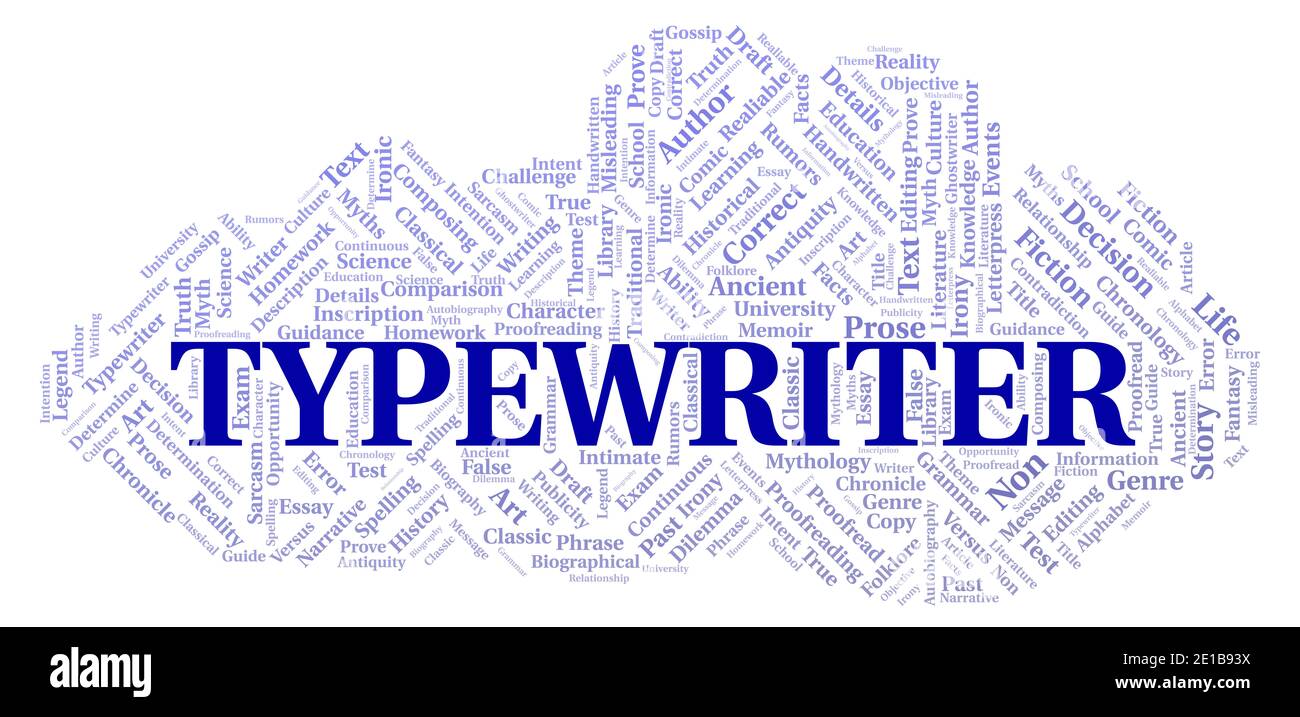 Typewriter typography word cloud create with text only Stock Photo - Alamy