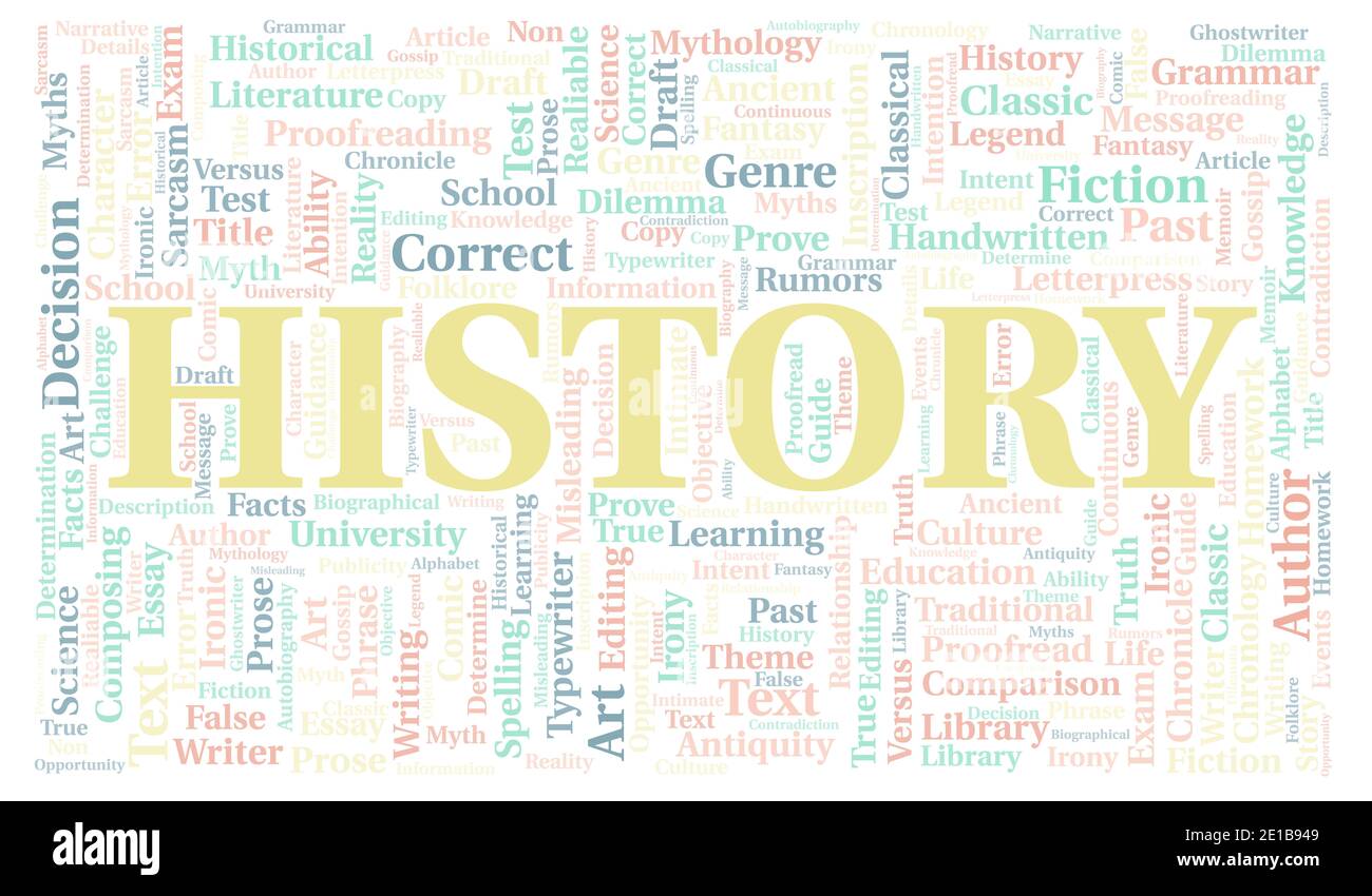 History typography word cloud create with text only Stock Photo - Alamy