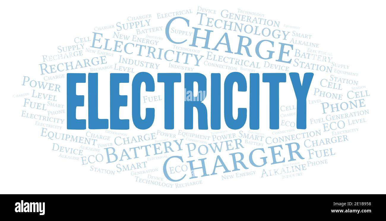 Electricity typography word cloud create with text only Stock Photo - Alamy