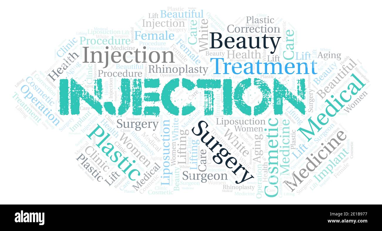 Injection typography word cloud create with text only Stock Photo - Alamy