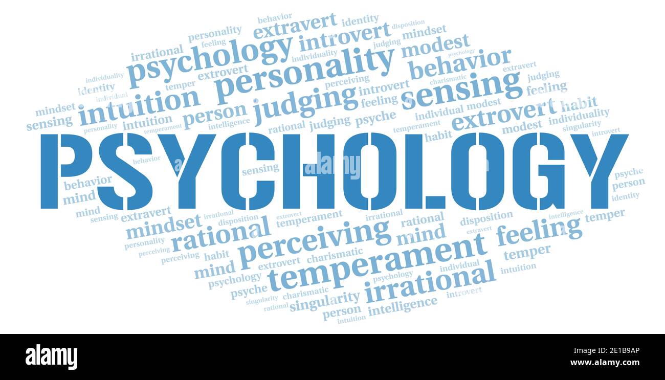 Psychology typography word cloud create with text only Stock Photo - Alamy