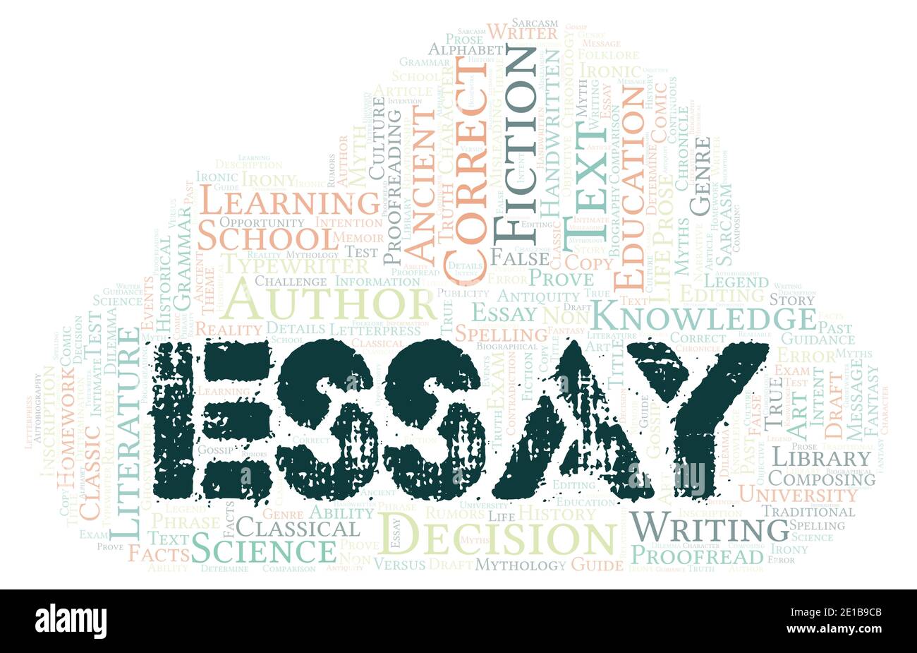 Essay typography word cloud create with text only Stock Photo - Alamy