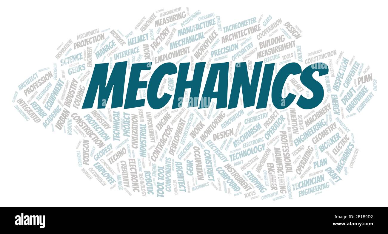 Mechanics typography word cloud create with text only Stock Photo - Alamy