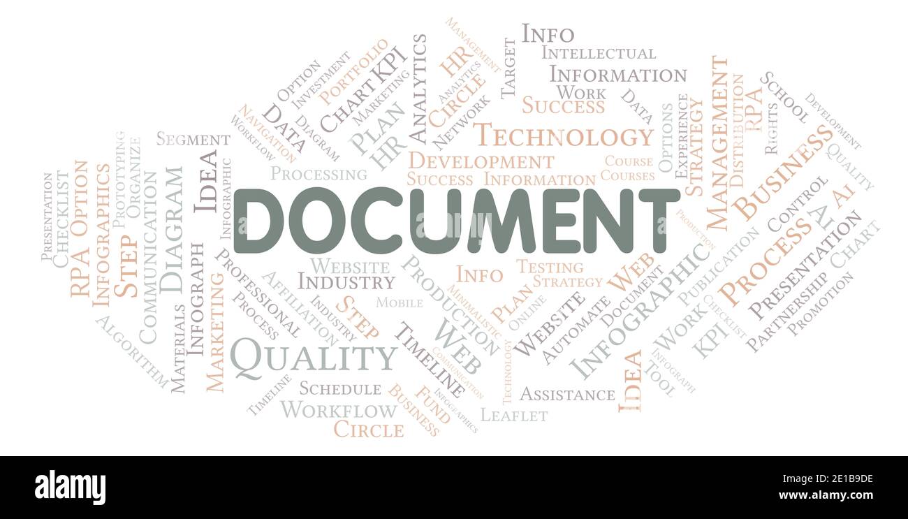 Document typography word cloud create with text only Stock Photo - Alamy