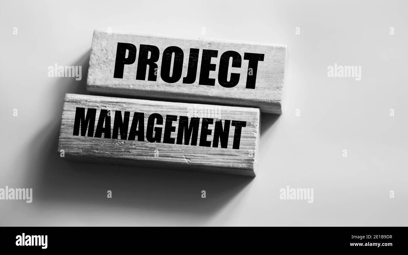 Projects Management is written on wooden blocks on a pink background ...