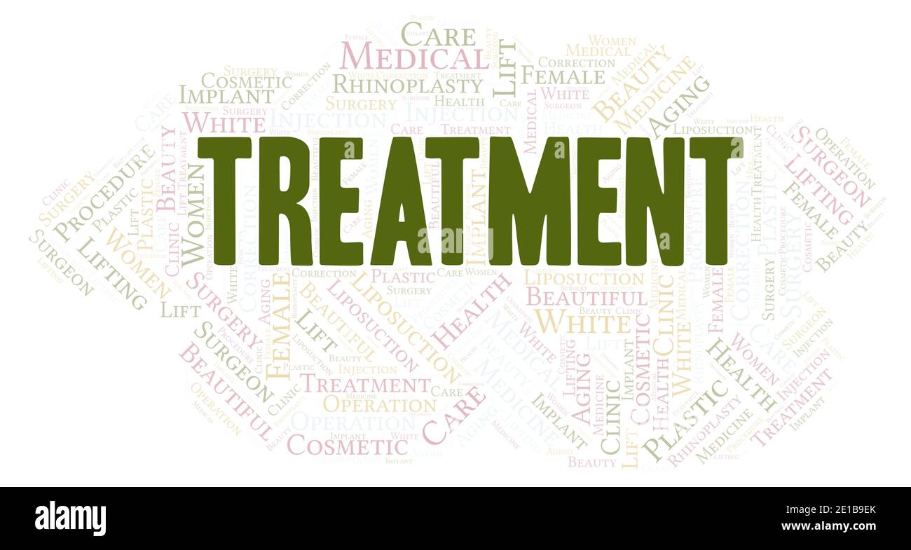 Treatment typography word cloud create with text only Stock Photo - Alamy