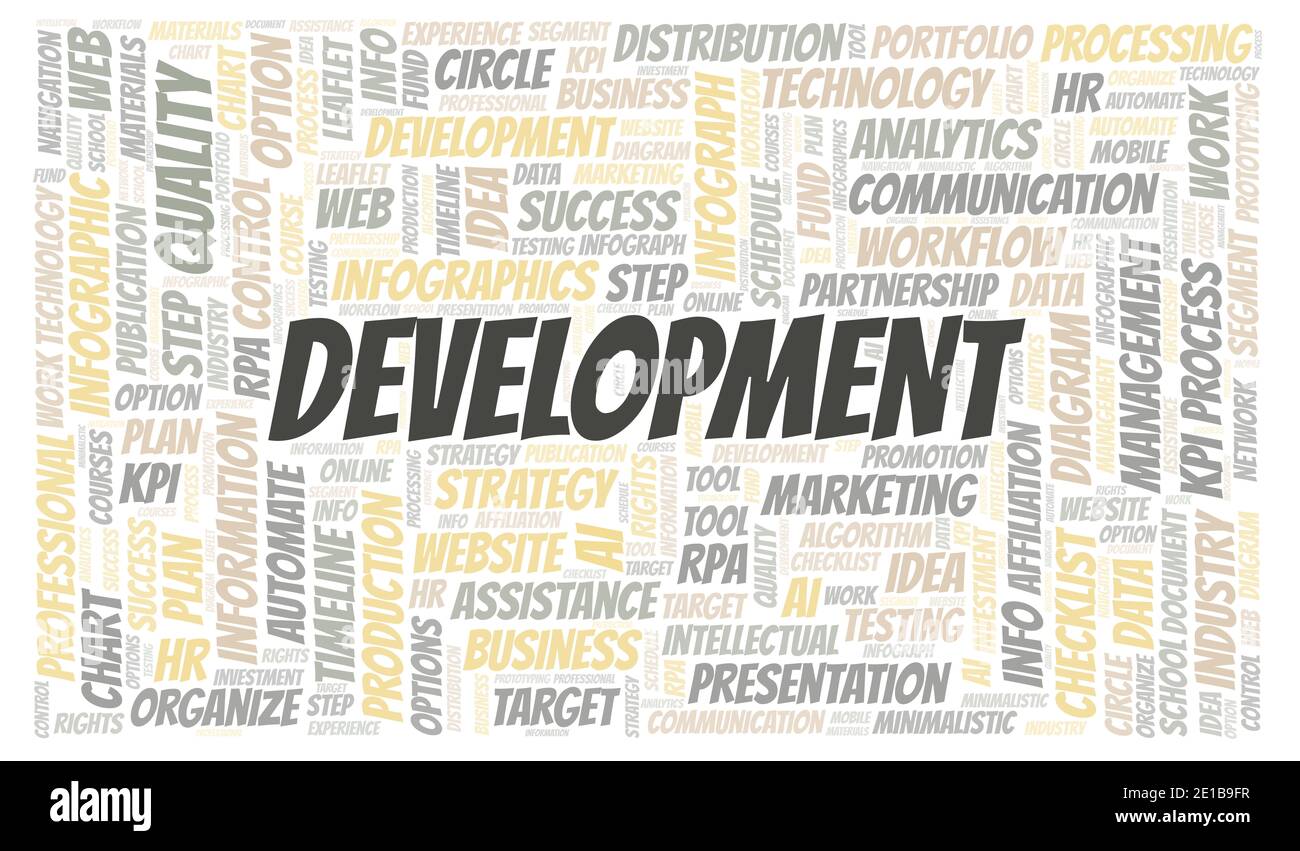 Development typography word cloud create with text only Stock Photo - Alamy