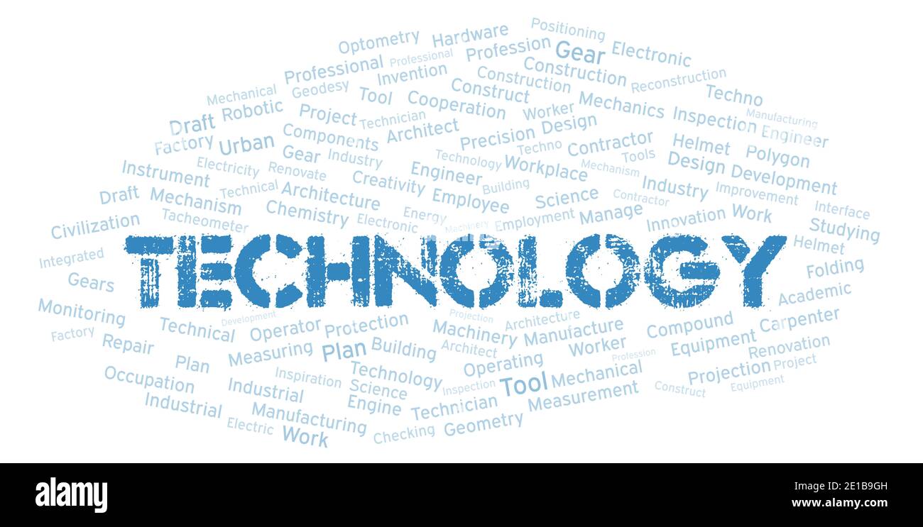 Technology typography word cloud create with text only Stock Photo - Alamy