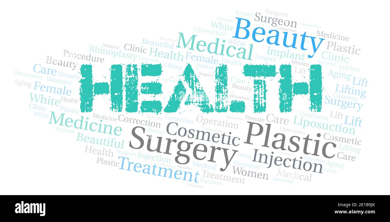 Health typography word cloud create with text only Stock Photo - Alamy