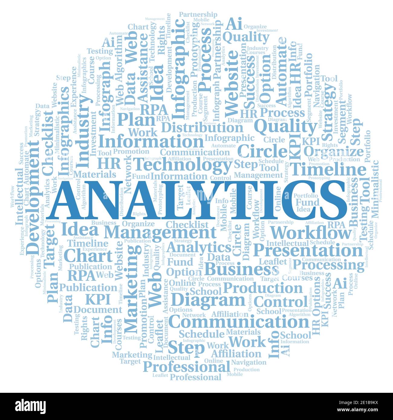 Analytics typography word cloud create with text only Stock Photo - Alamy