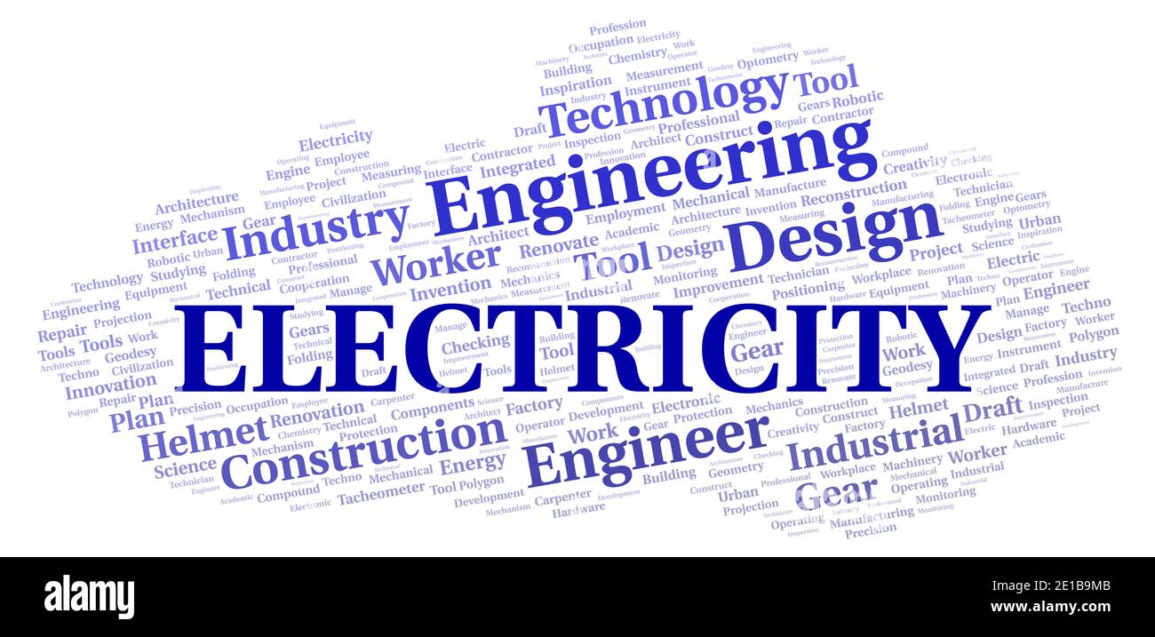Electricity typography word cloud create with text only Stock Photo - Alamy