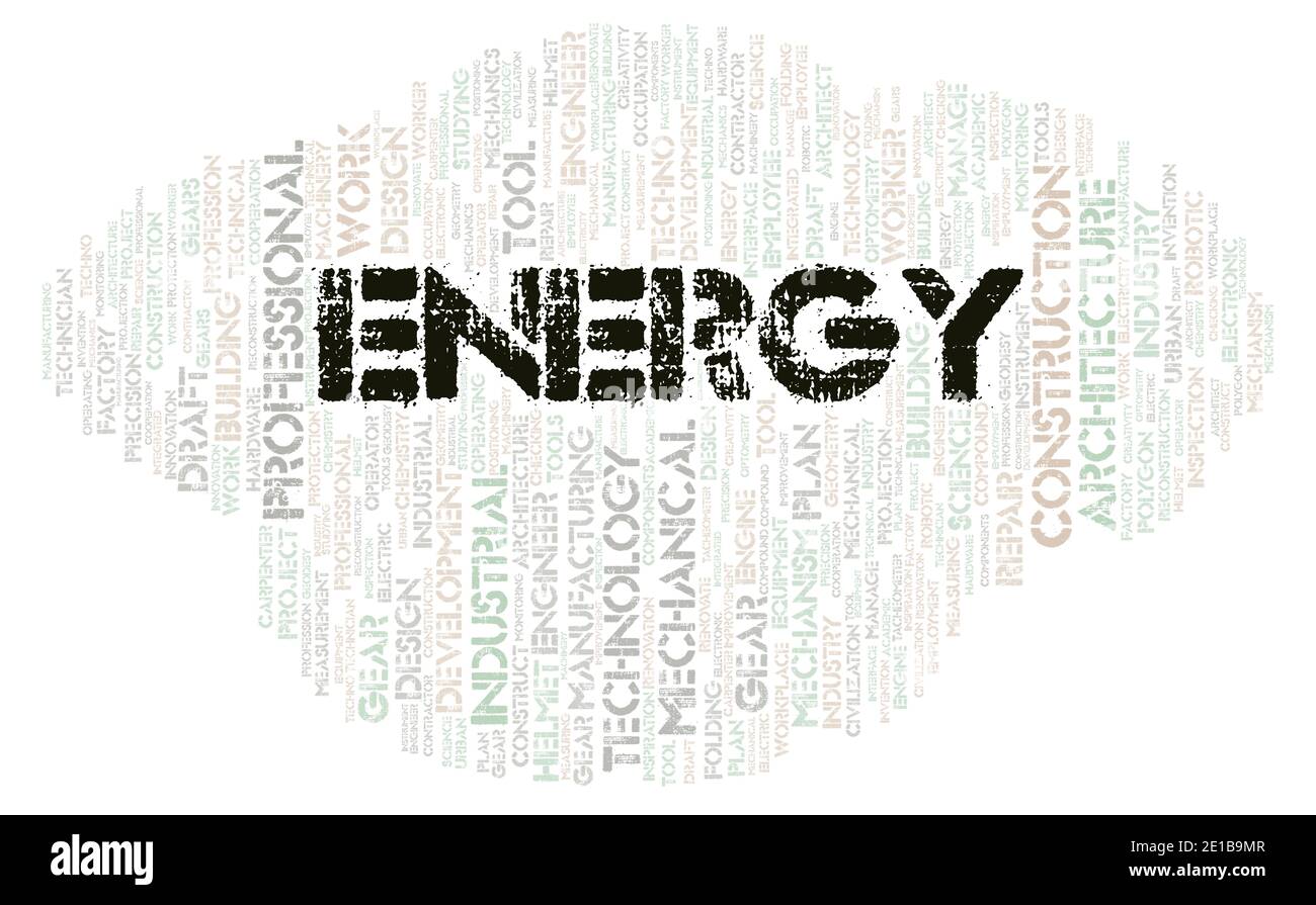 Energy typography word cloud create with text only Stock Photo - Alamy