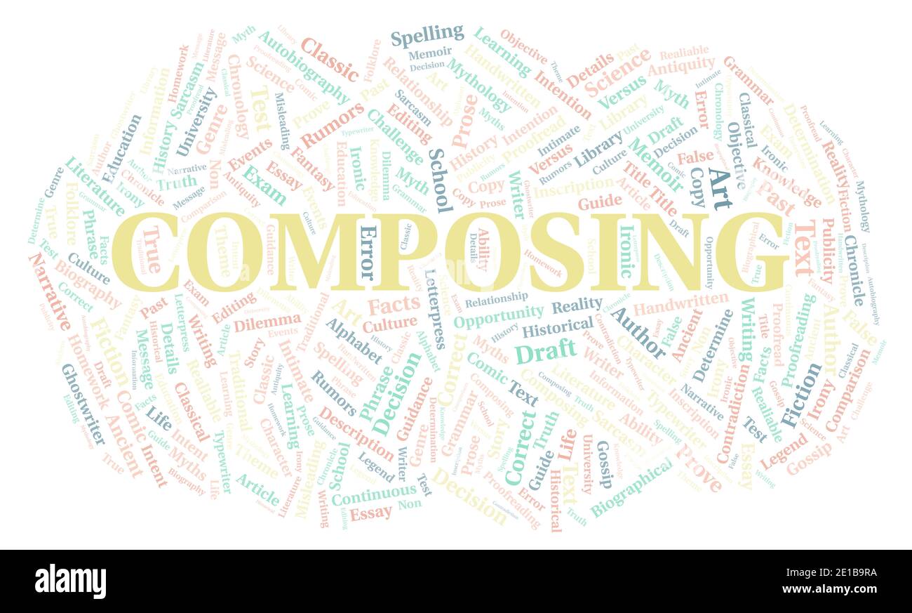 Composing typography word cloud create with text only Stock Photo - Alamy