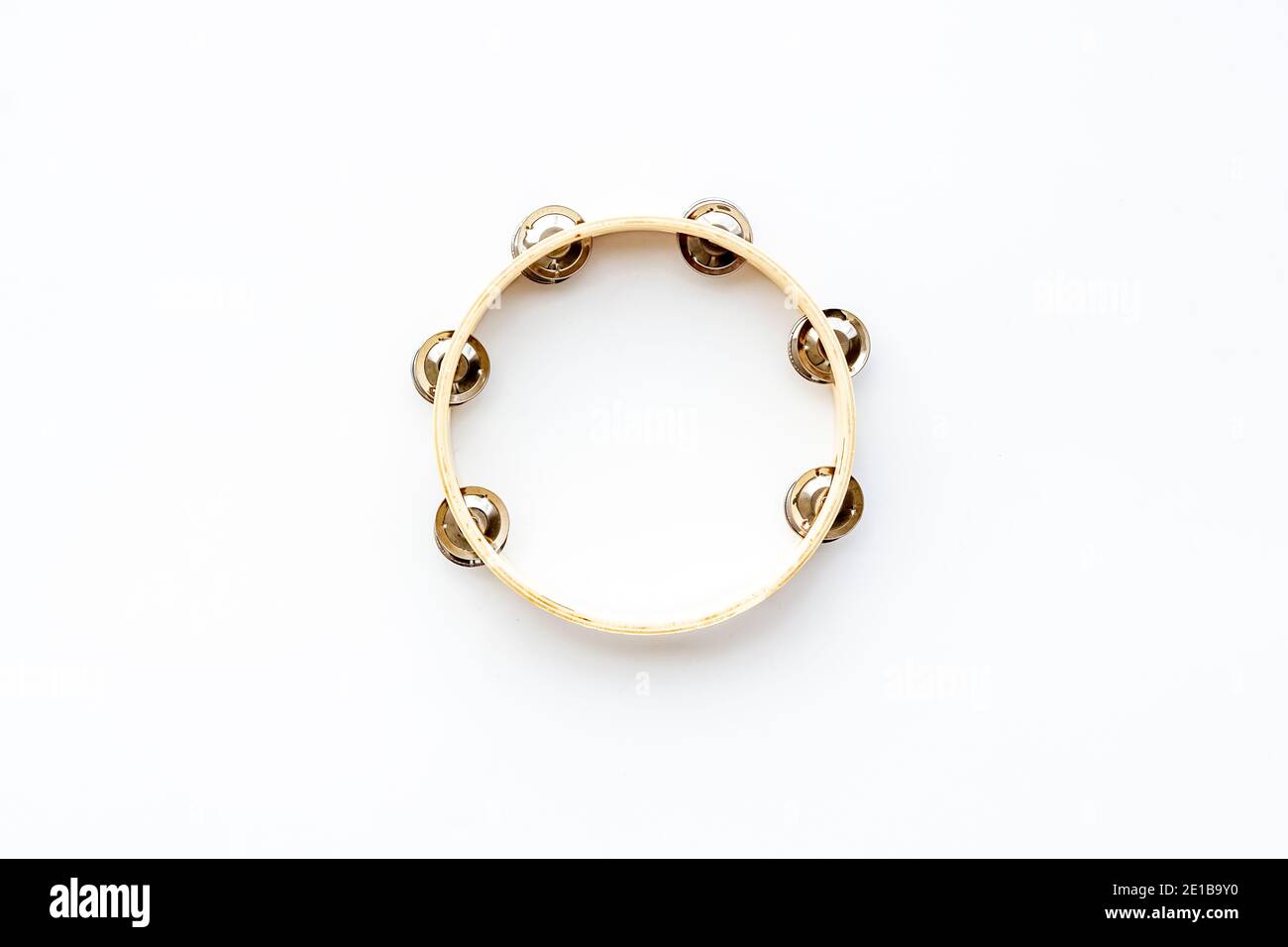 Percussion instrument tambourine, top view. Music background Stock ...