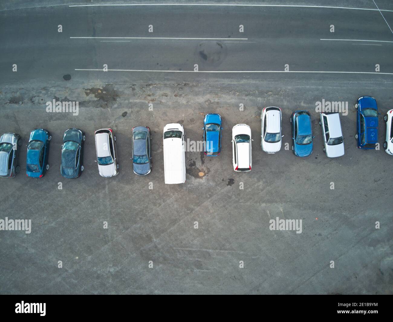 Parked cars aerial view in Australia in an open street location Stock ...