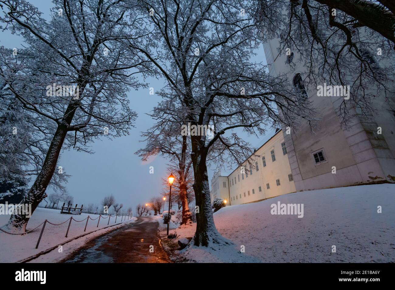 Enns, Austria, 06 jan 2021, snow in the city of enns Stock Photo - Alamy