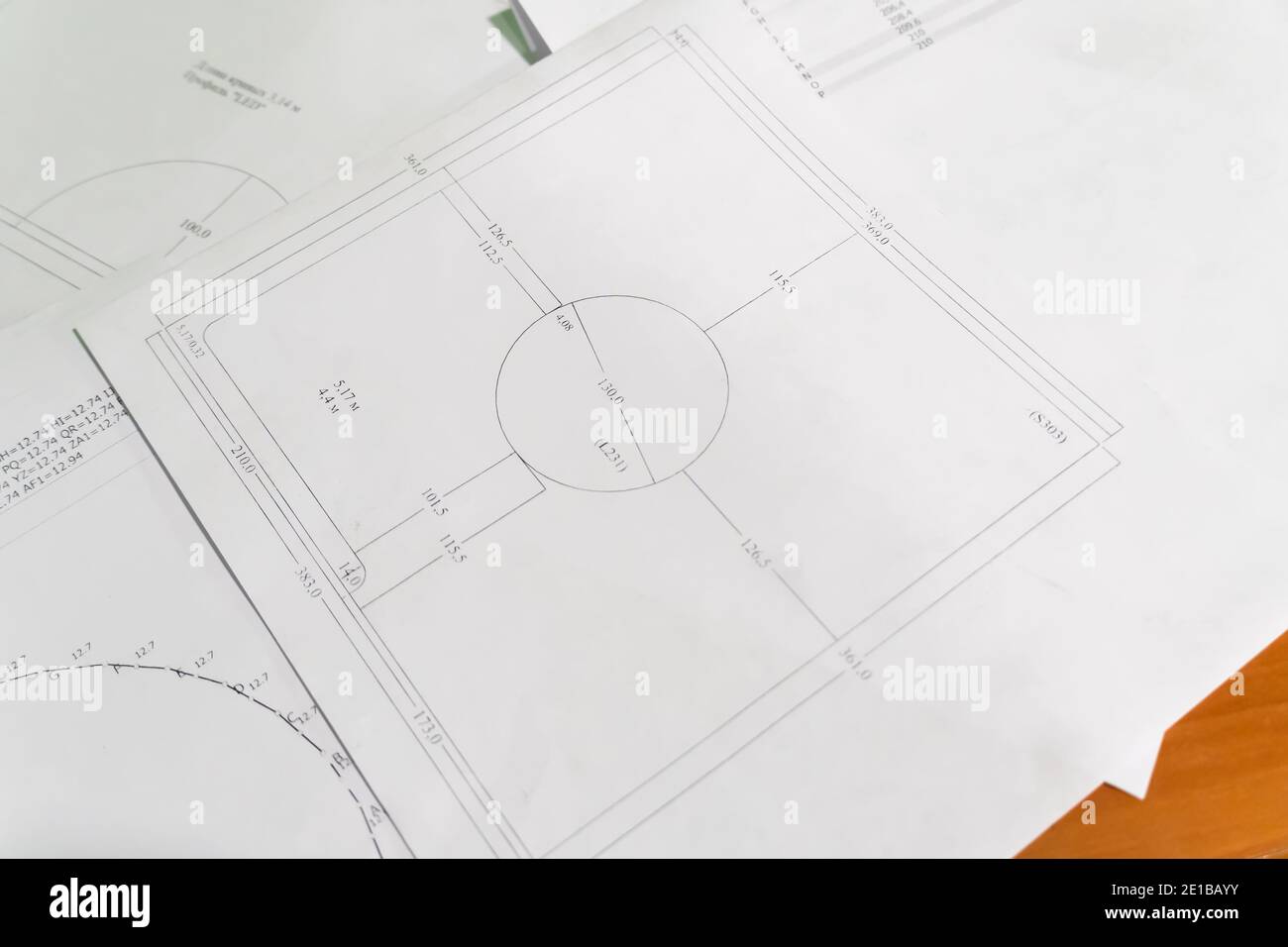 Layout diagram of the drawing of a stretch ceiling close-up Stock Photo ...