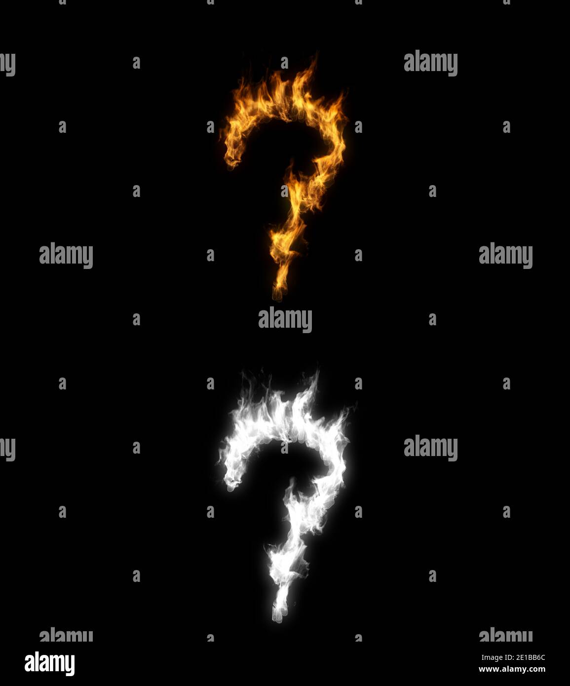 3D illustration of the question mark point sign symbol on fire with ...