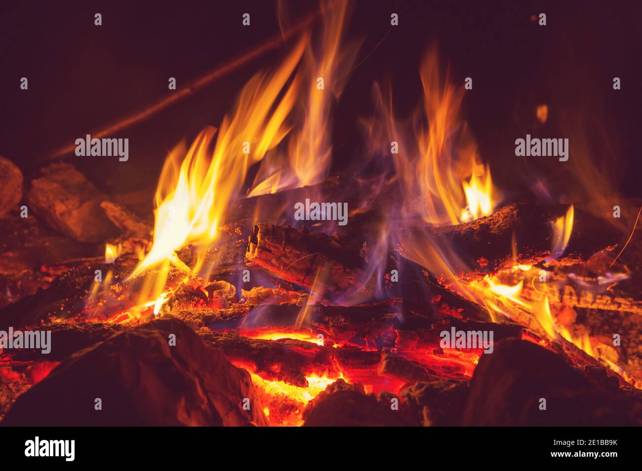 Campfire on the night party Stock Photo - Alamy