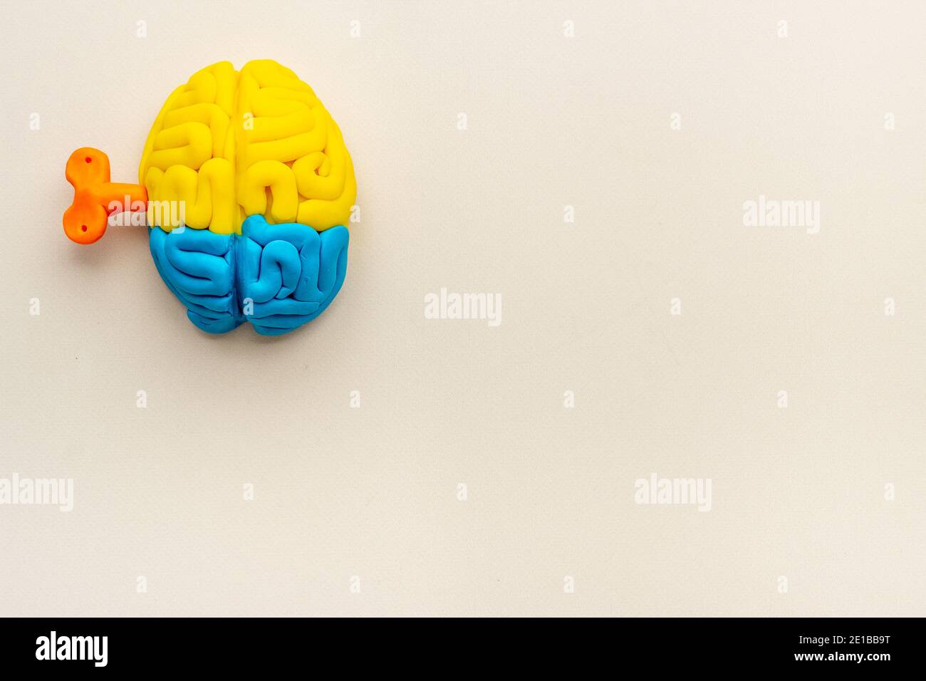 Brain charging and mental health concept. Model of human brain, top ...