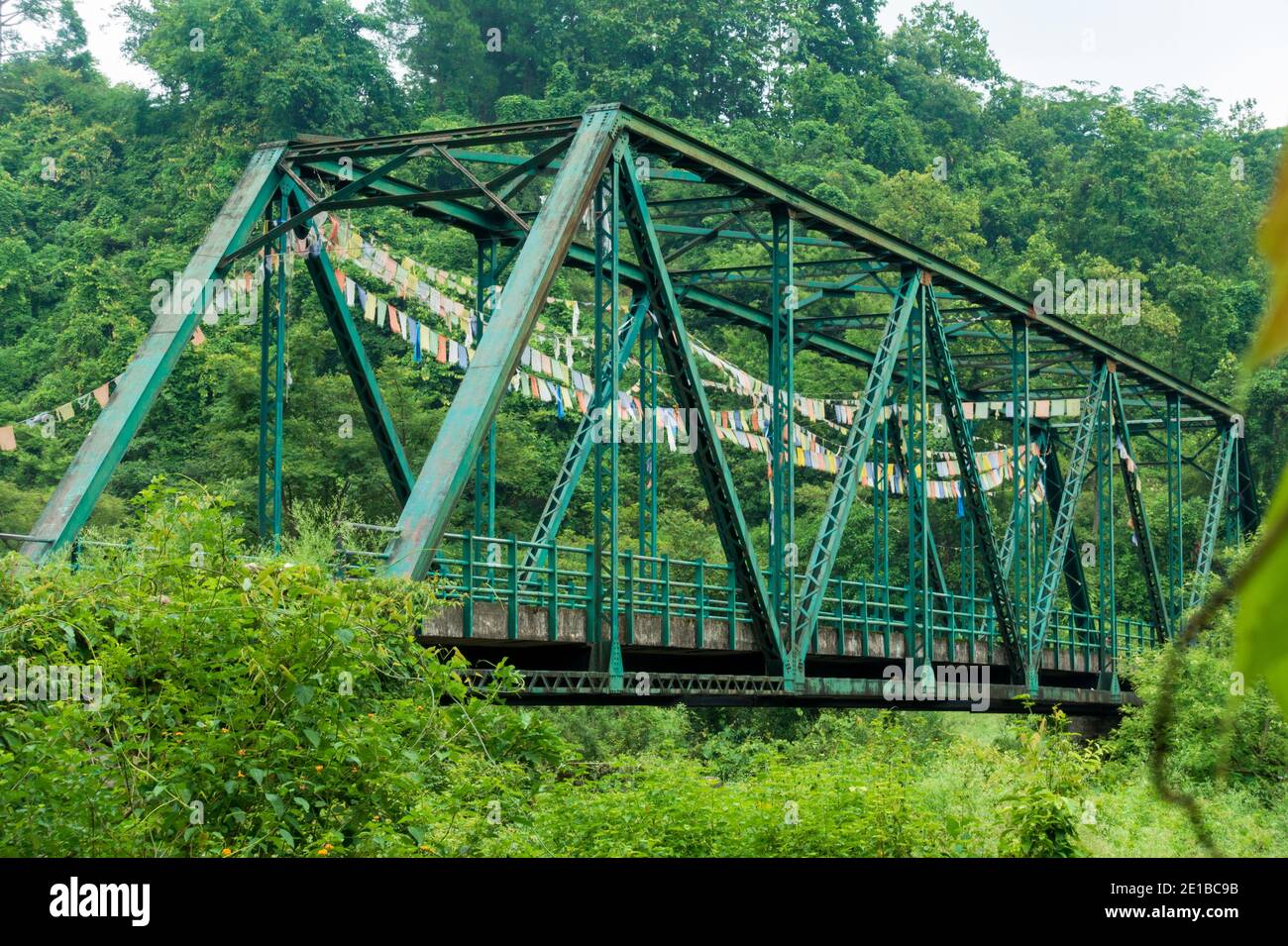 A closeup shot of Truss bridge taken from front. This bridge is painted ...