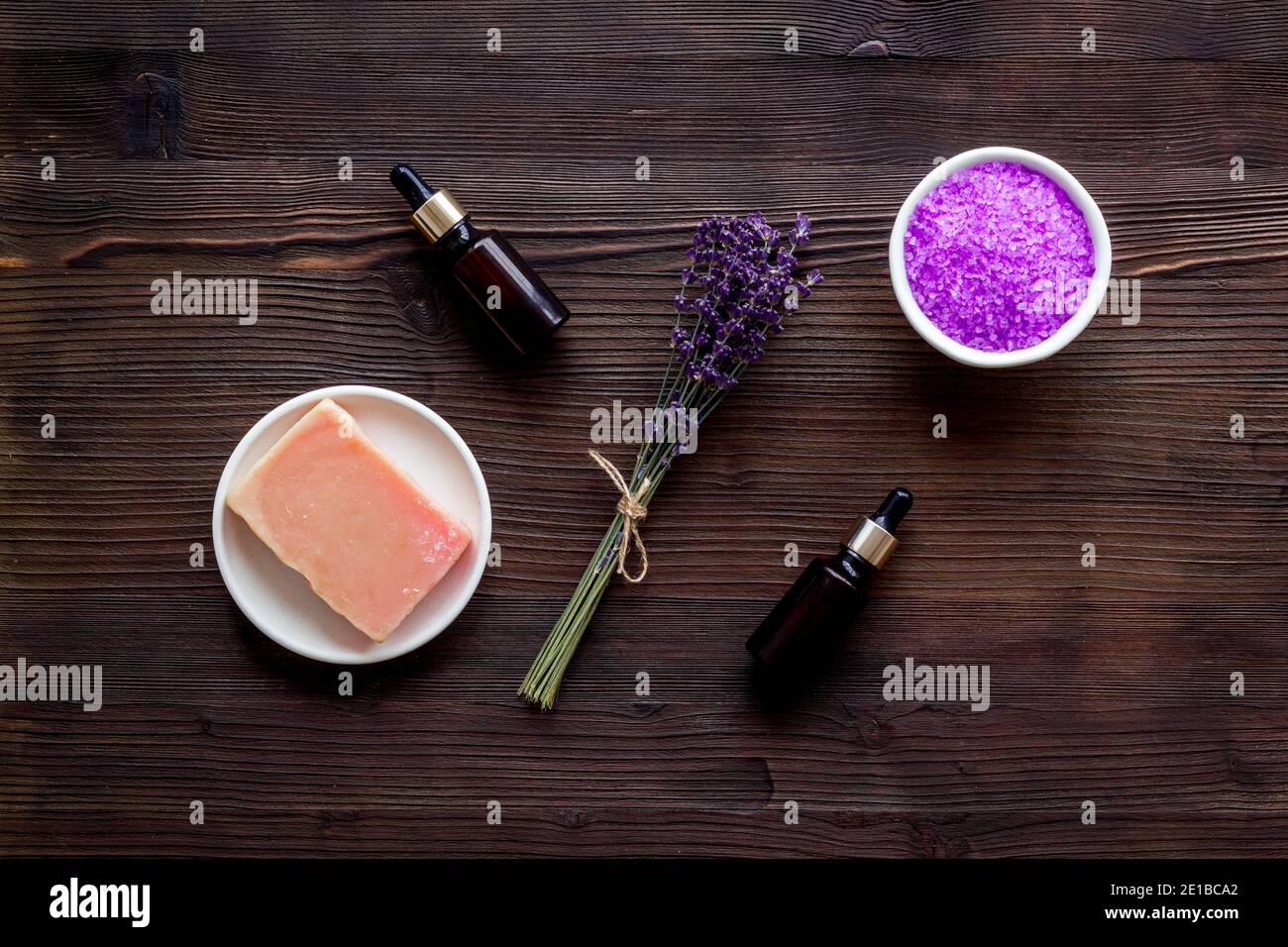 Aromatherapy wellness background with lavender cosmetics Stock Photo ...