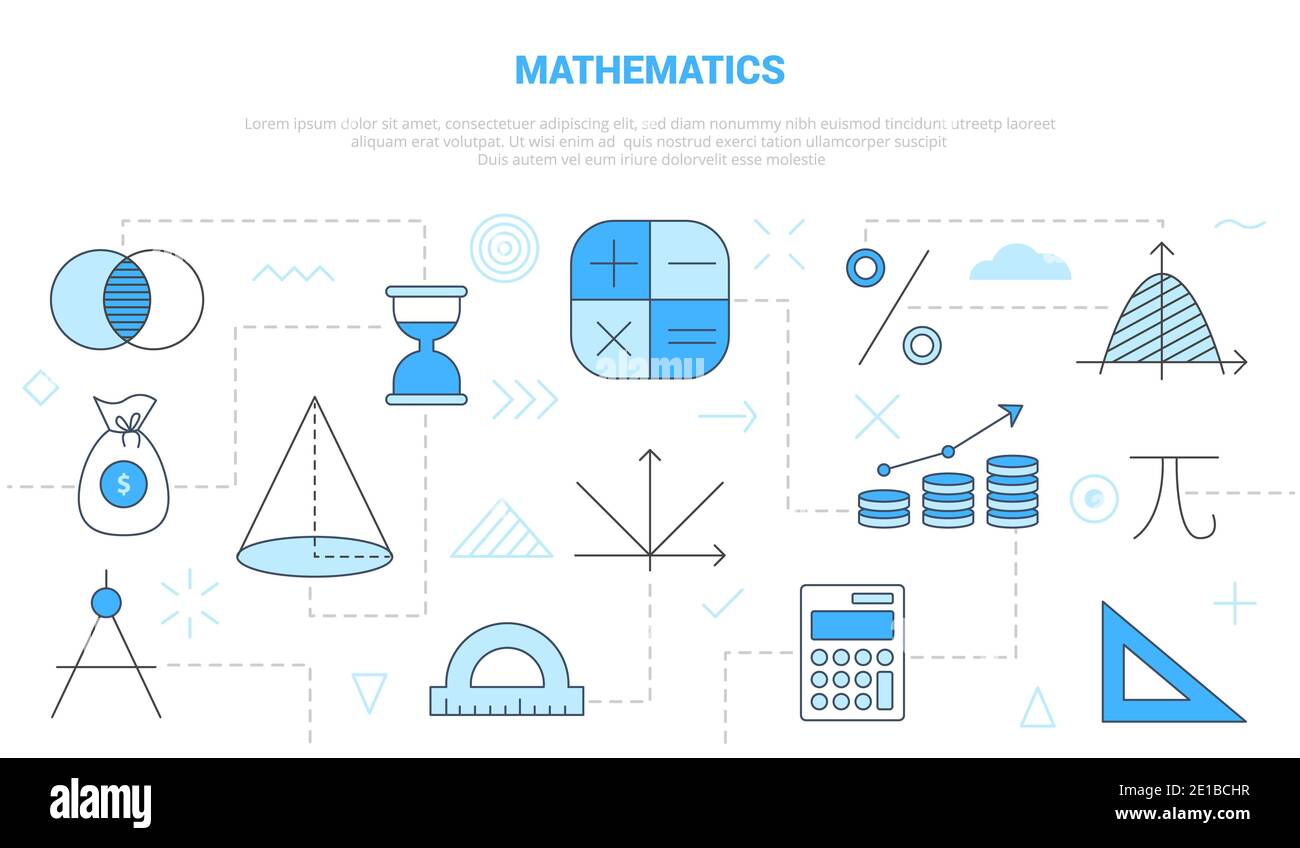 mathematics concept with icon set template banner with modern blue ...