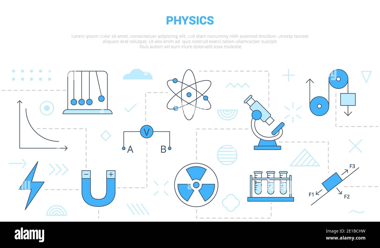 physics concept with icon set template banner with modern blue color ...