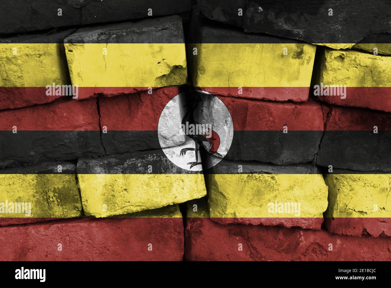 Uganda flag painted on brick wall Stock Photo - Alamy