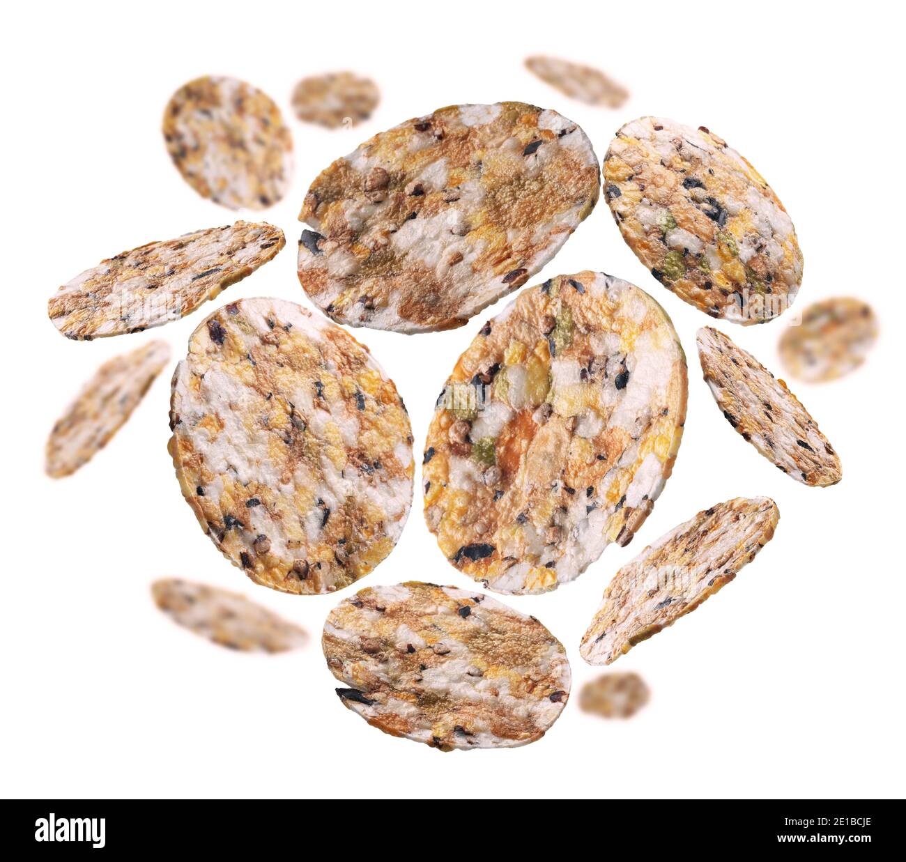 Round Crispbread levitate on a white background Stock Photo - Alamy