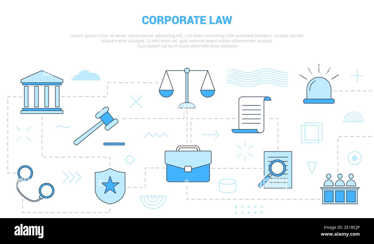 corporate law concept with icon set template banner with modern blue ...