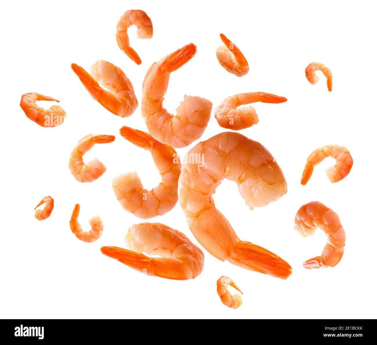 Boiled prawns levitate on a white background Stock Photo - Alamy