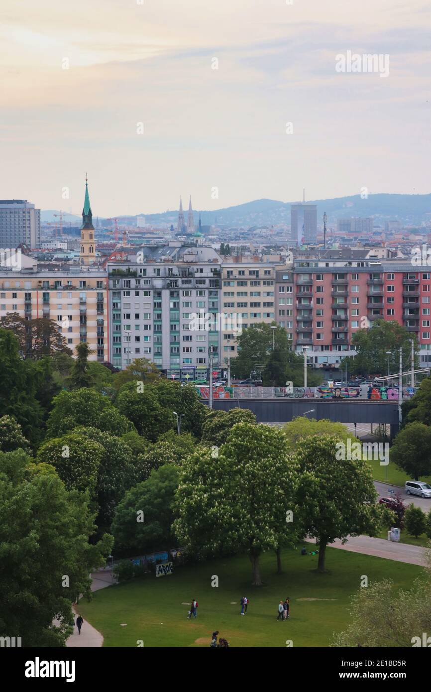 Colorful sky over buildings in Vienna, Austria on a summer nigh Stock ...