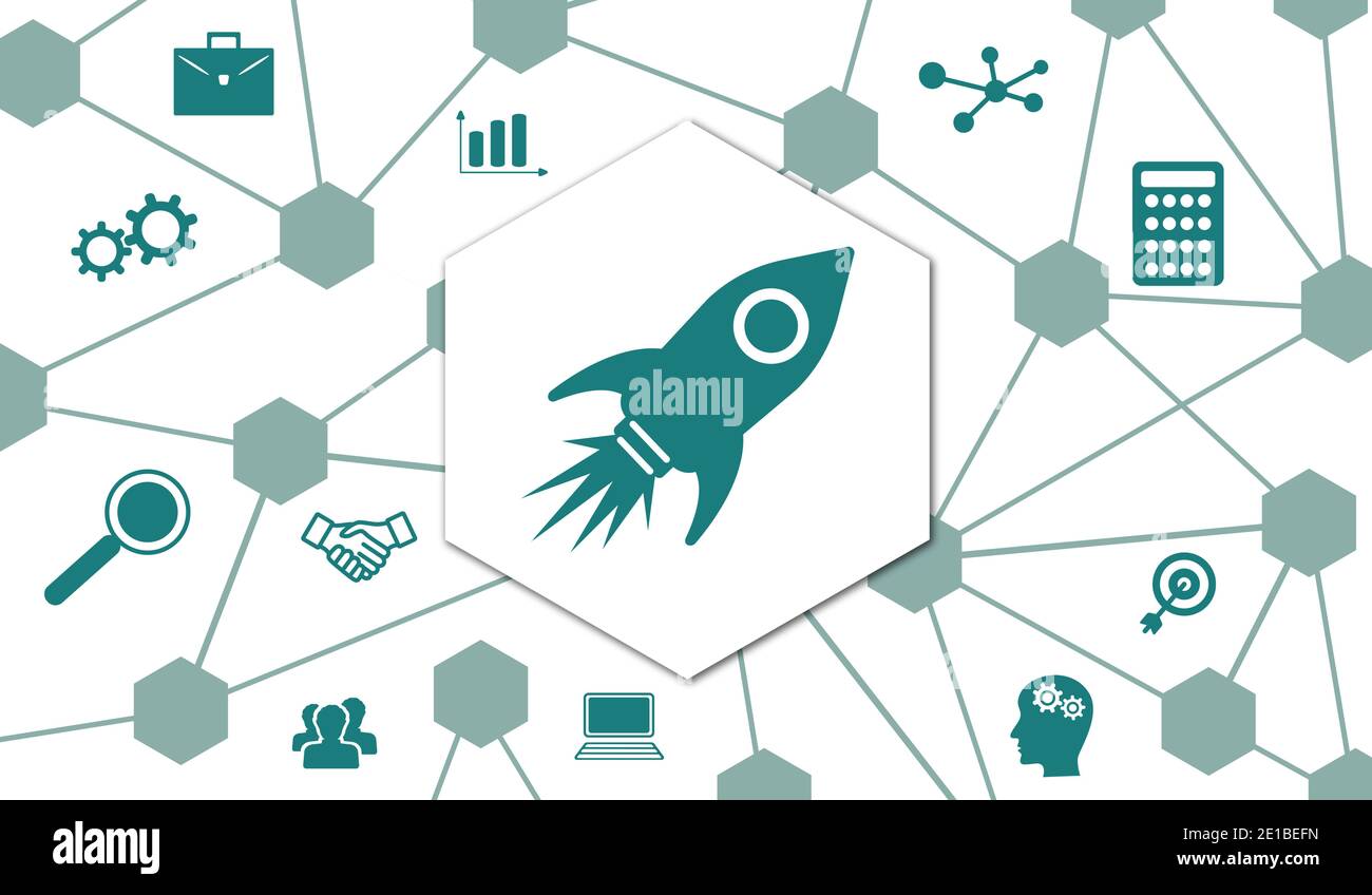 Concept of business startup with connected icons Stock Photo - Alamy