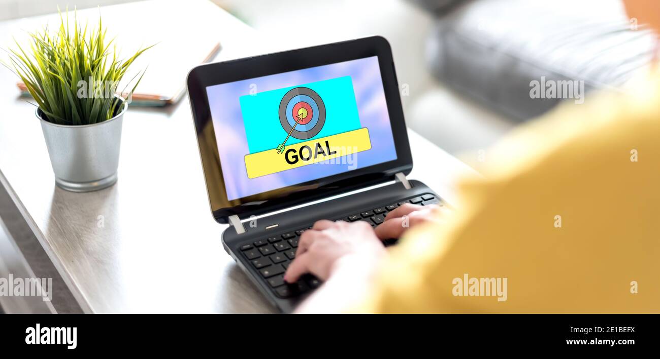 Laptop screen displaying a goal concept Stock Photo - Alamy