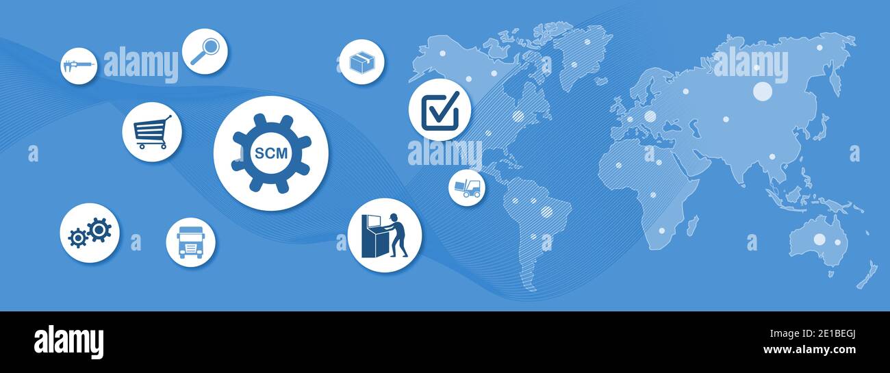 Concept of SCM with world map on background Stock Photo - Alamy