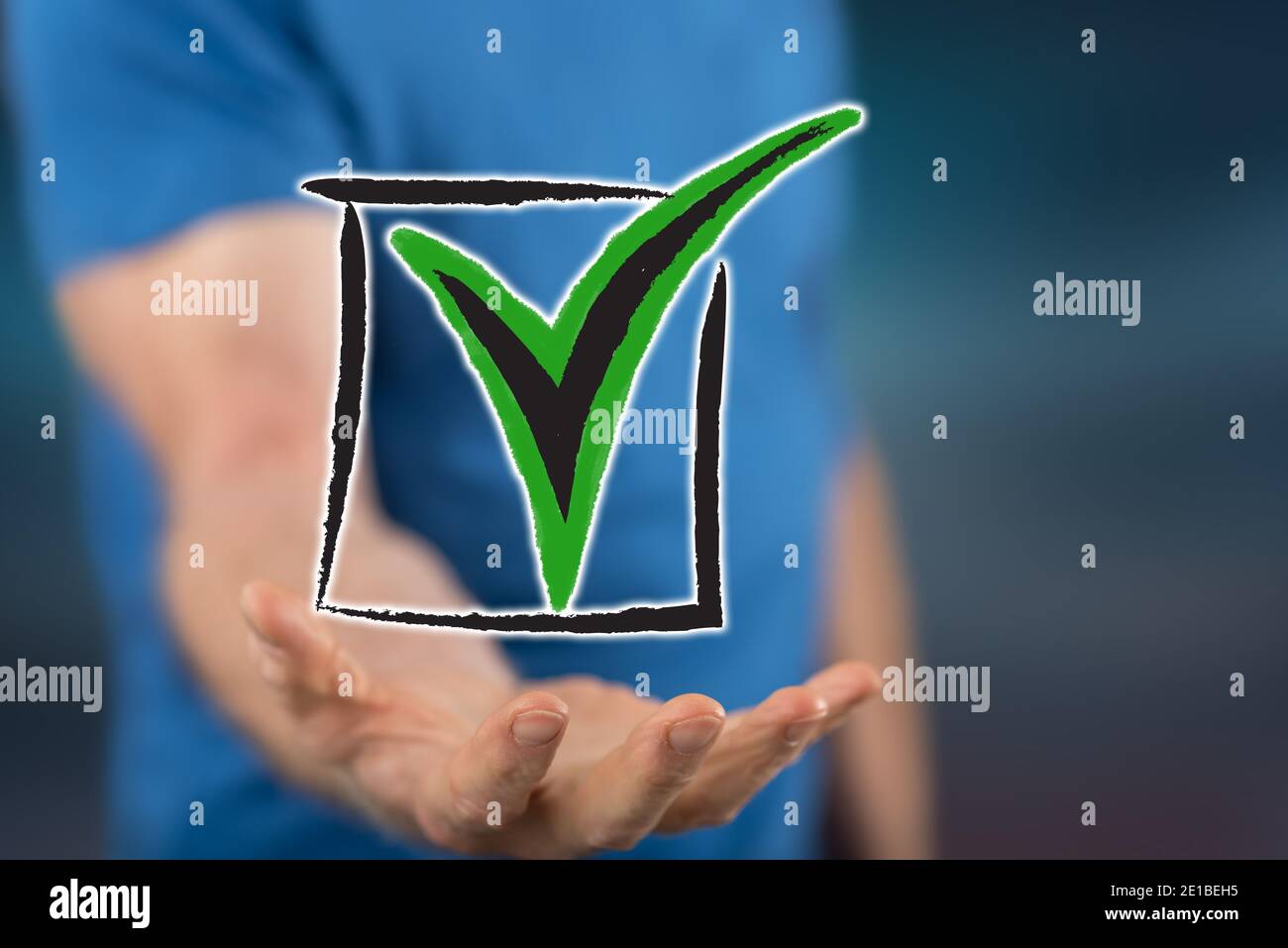 Validation concept above the hand of a man in background Stock Photo ...