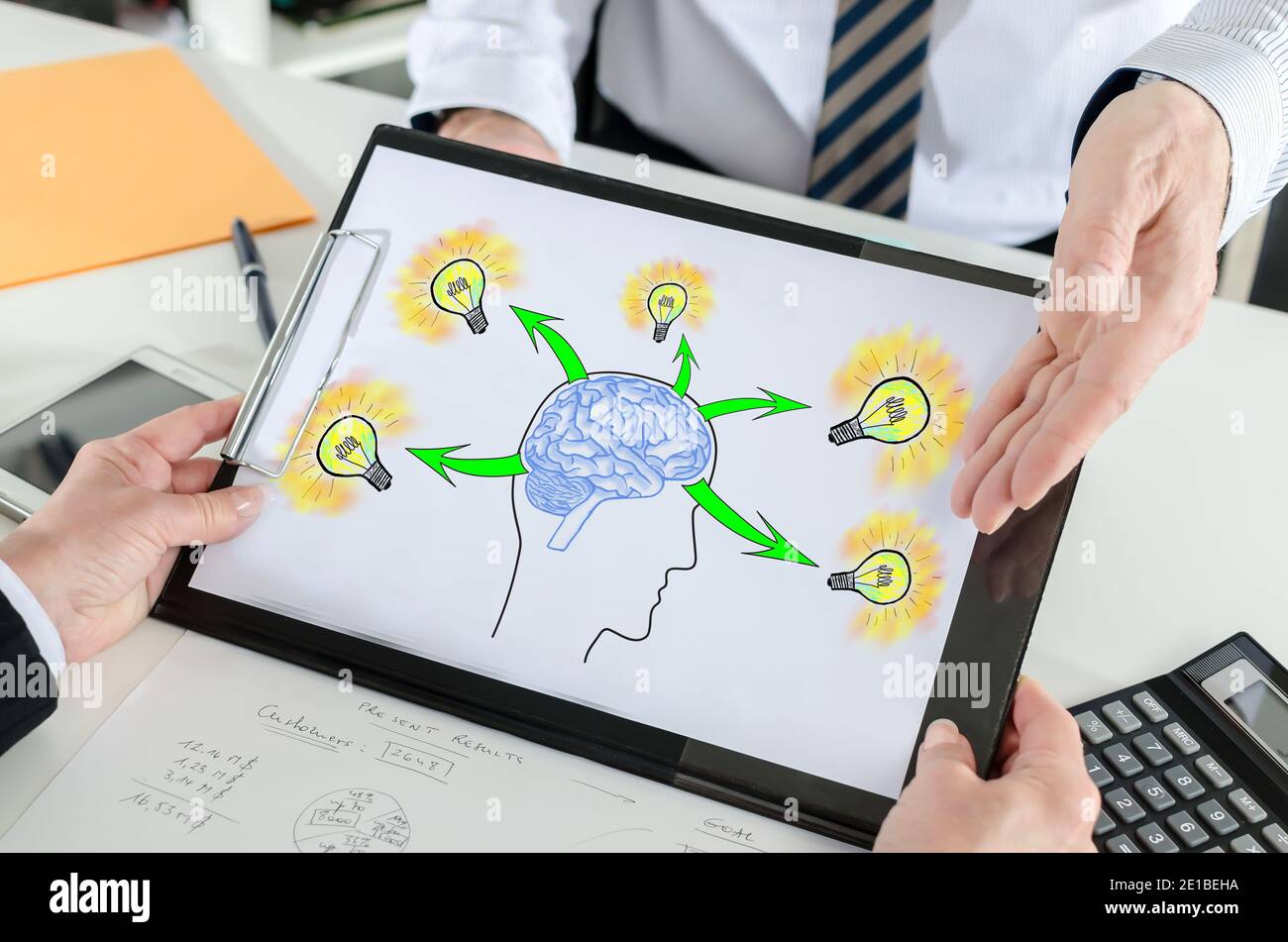 Human brain ideas concept shown by a businessman Stock Photo - Alamy