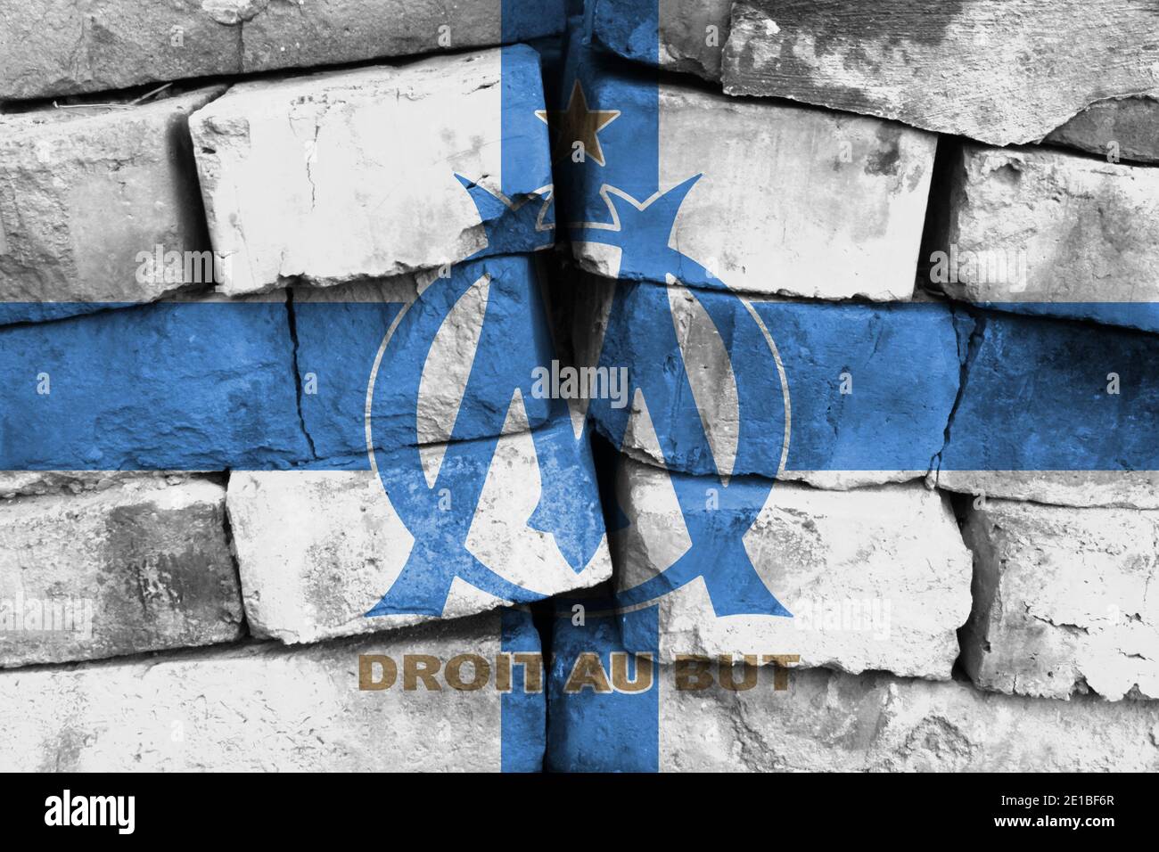 Football Club Olympique de Marseille flag painted on brick wall Stock ...