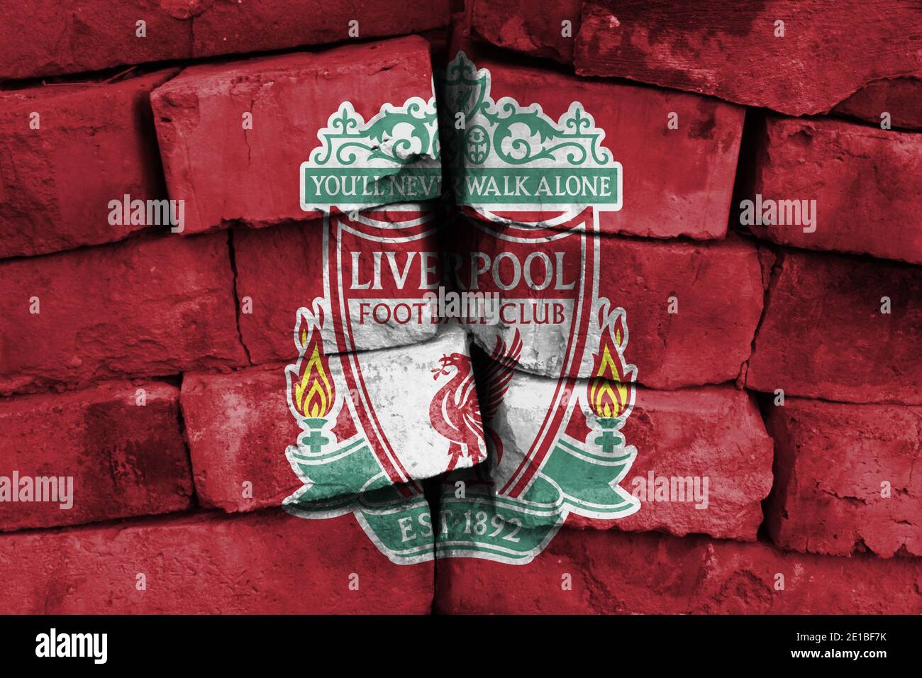 Liverpool City Football Club flag painted on brick wall Stock Photo - Alamy