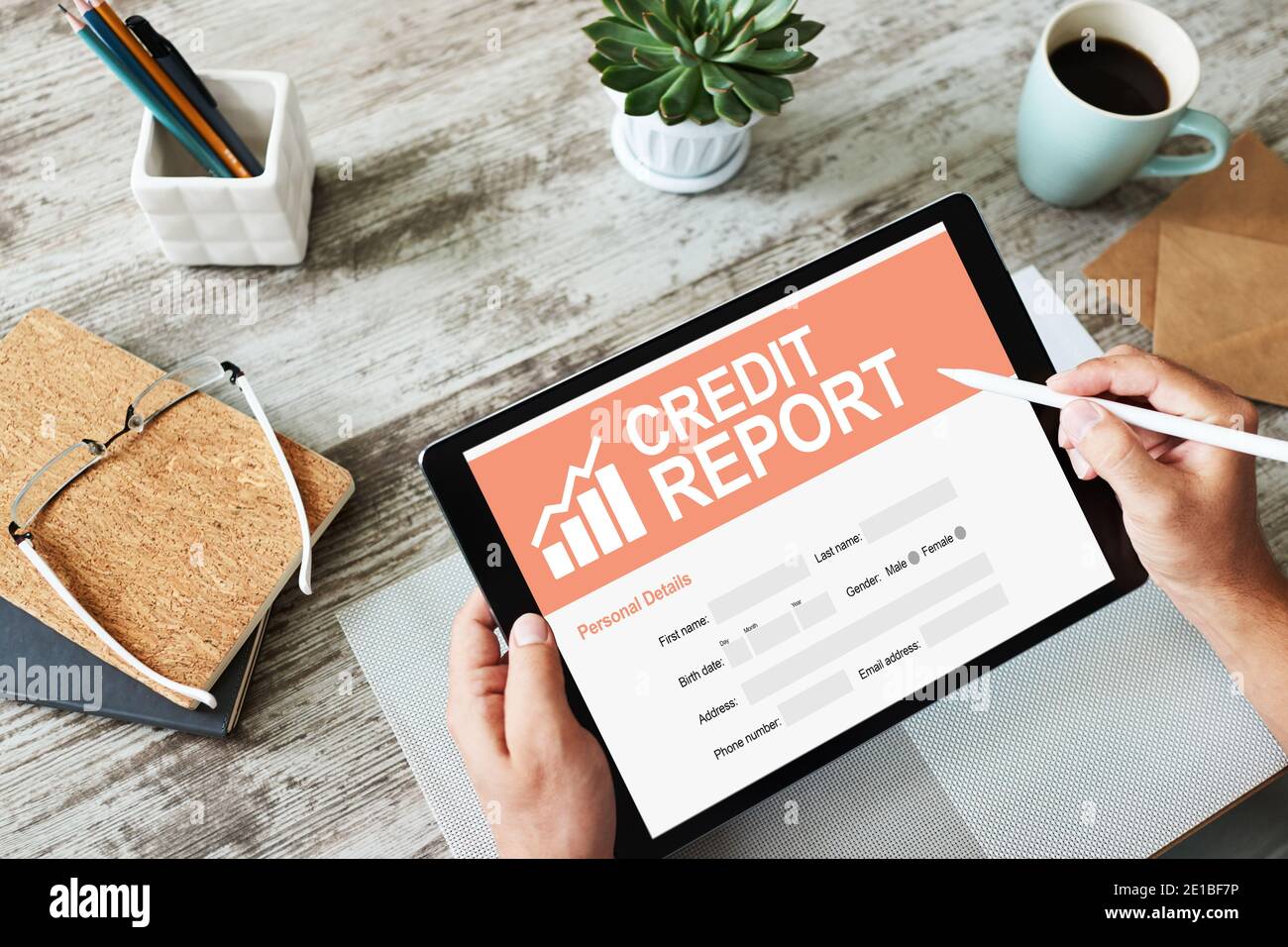 Credit report application form on screen. Business and finance concept ...