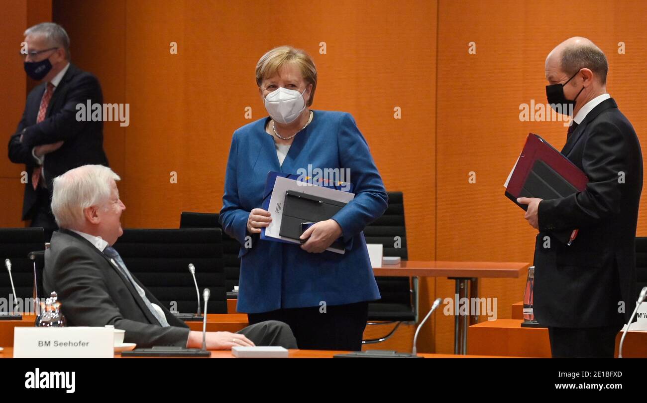 Berlin, Germany. 06th Jan, 2021. Chancellor Angela Merkel (CDU) laughs ...