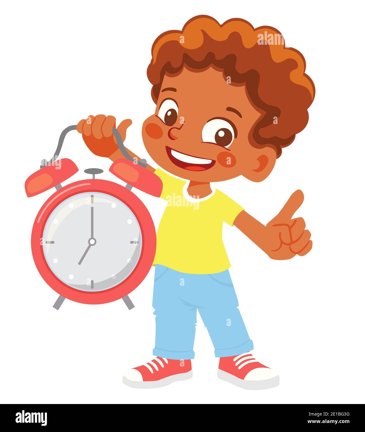 Boy holding alarm clock clipart Stock Photo - Alamy