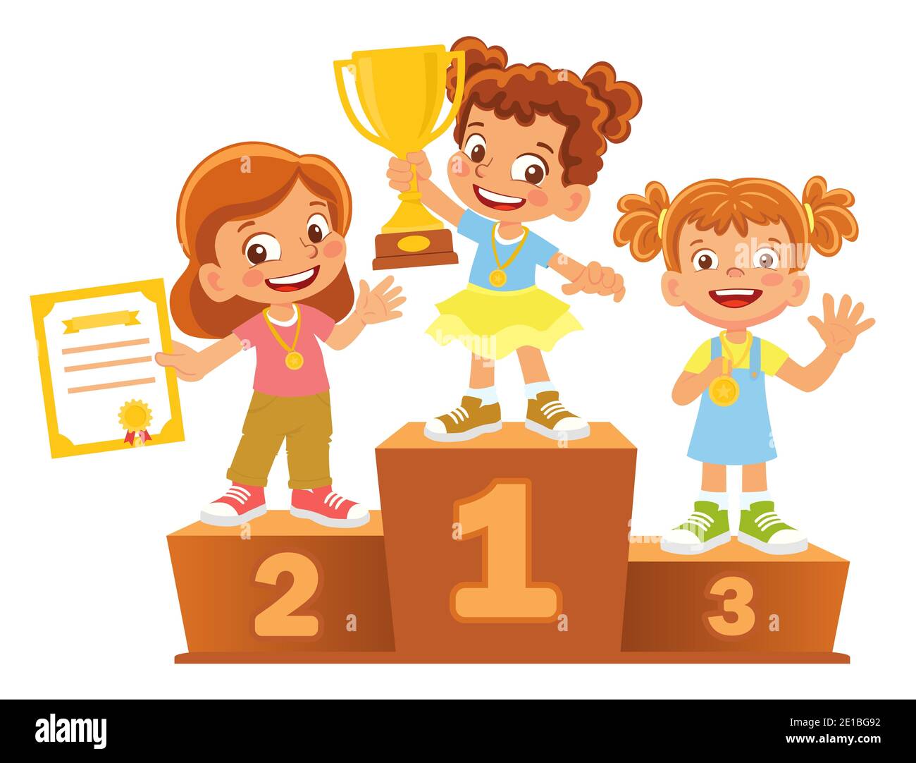 Girls winners on the podium. Winner pedestal Stock Photo - Alamy