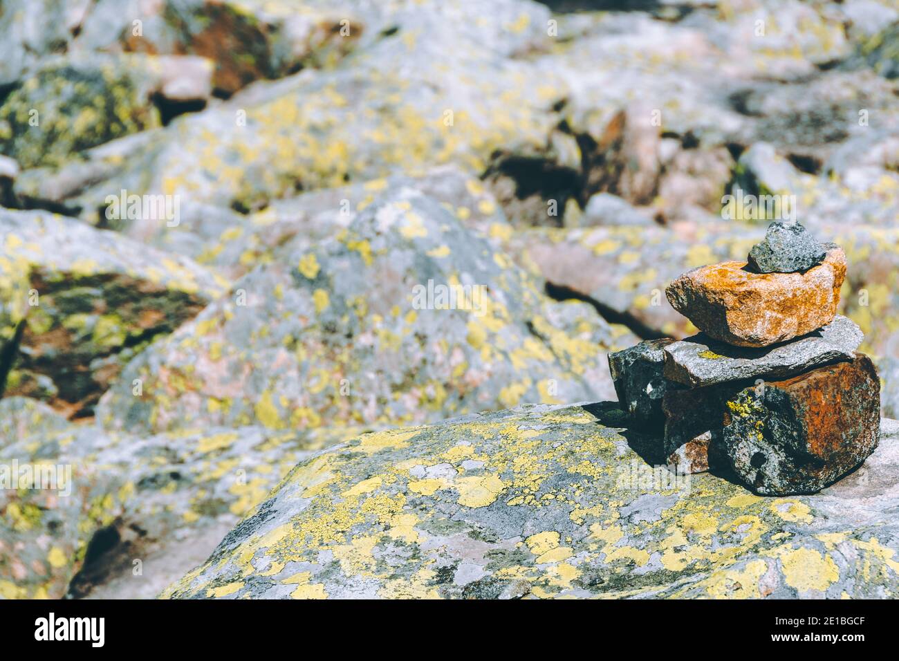 Pile of rocks, stones markers for orientation in area. Travel through ...