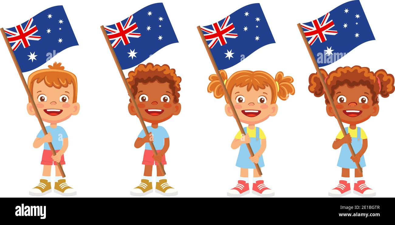 Australia flag in hand. Children holding flag. National flag of ...