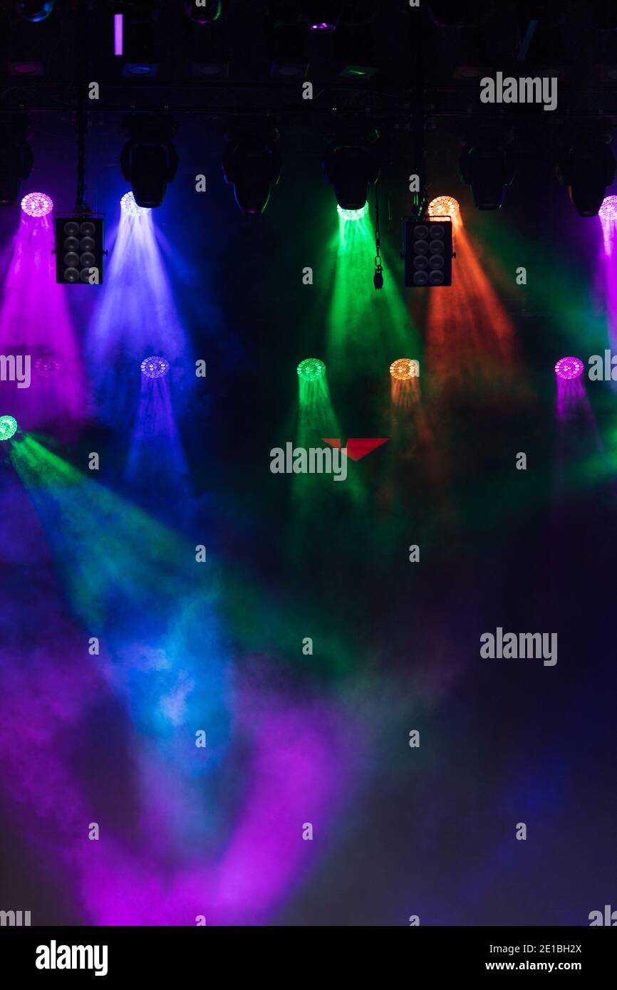 scene, stage light with colored spotlights and smoke Stock Photo - Alamy