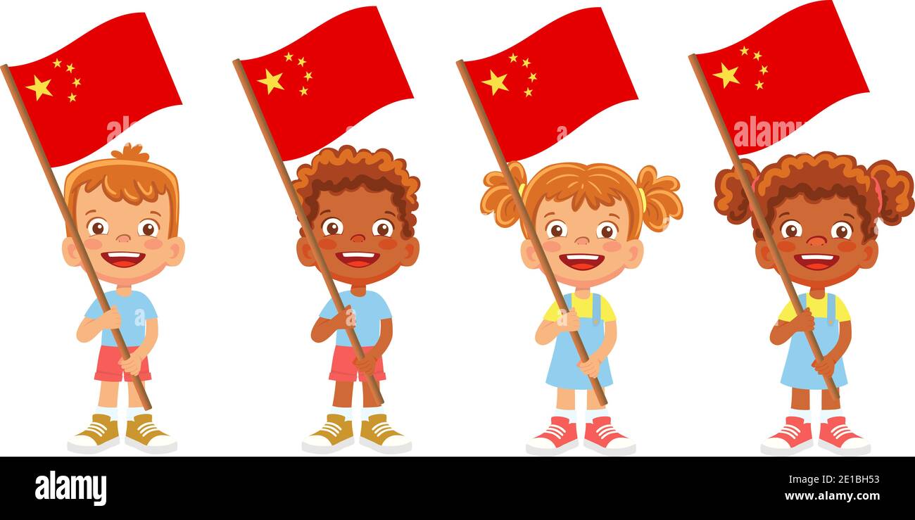 China flag in hand. Children holding flag. National flag of China Stock ...